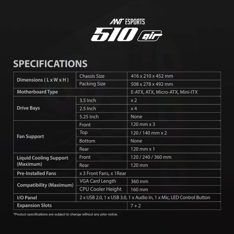 Ant Esports 510 Air Mid Tower ARGB Gaming Cabinet - ANT E-SPORTS