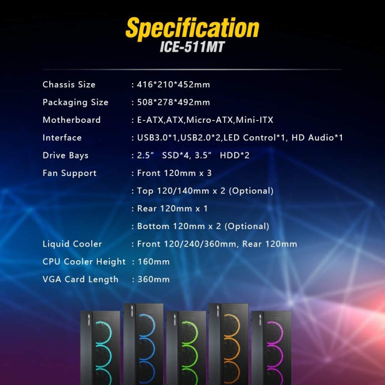 Ant Esports ICE-511MT Mid Tower (E-ATX/ATX/M-ATX/ITX) ARGB Gaming ...