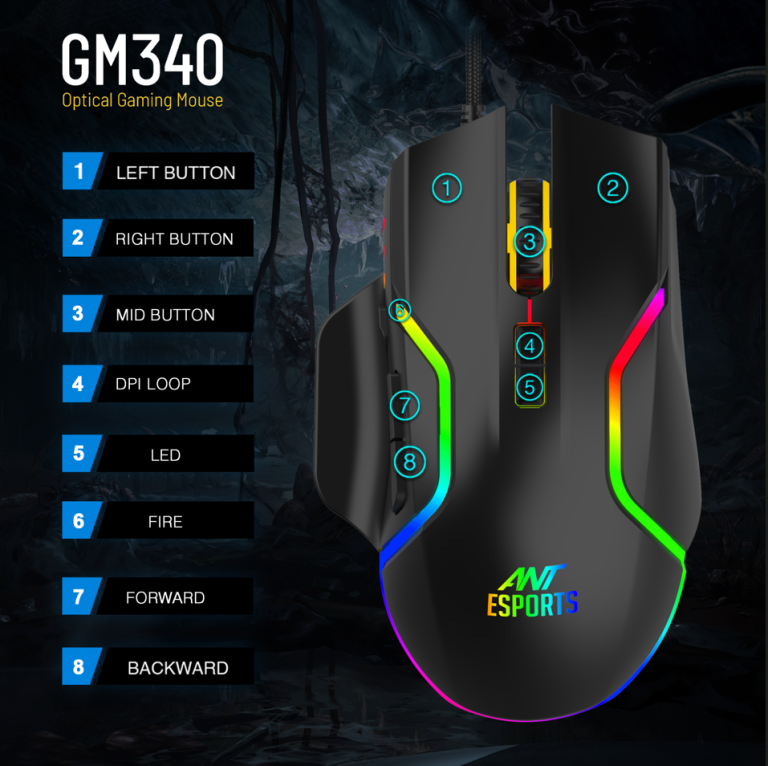 Ant Esports GM340 12800DPI RGB wired Gaming Mouse Black - ANT E-SPORTS