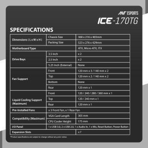Ant Esports ICE-170TG Mid Tower ATX, Micro-ATX, ITX Black Cabinet ...