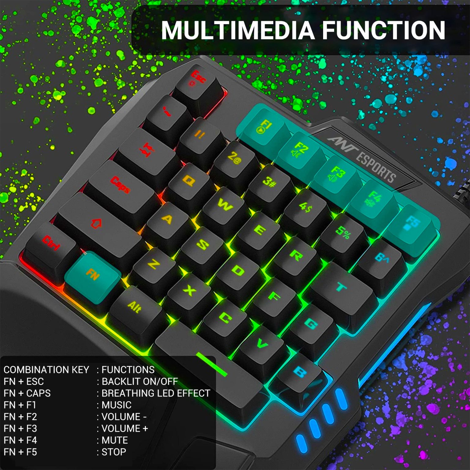 Ant Esports MK1001 One Handed RGB Gaming Keyboard - ANT E-SPORTS