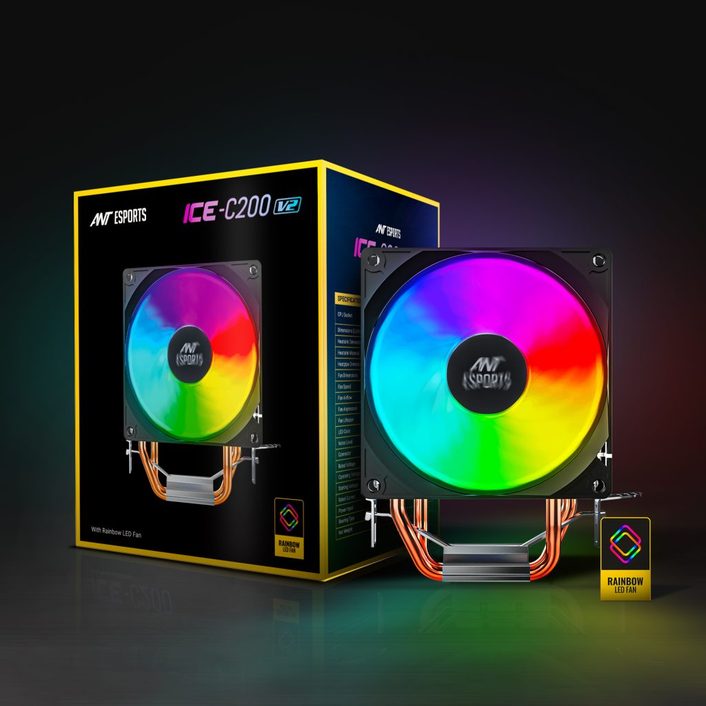Ant Esports ICE-C200 V2 Rainbow 120mm ARGB Black Case Fans - ANT E-SPORTS