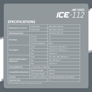 Ant Esports ICE-112 Mid Tower (ATX/M-ATX/ITX) Gaming Cabinet Black ...