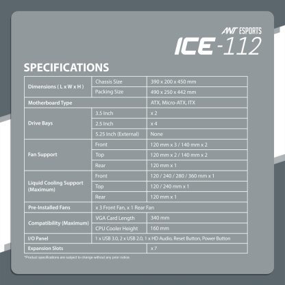 Ant Esports ICE-112 Mid Tower (ATX/M-ATX/ITX) Gaming Cabinet Black ...