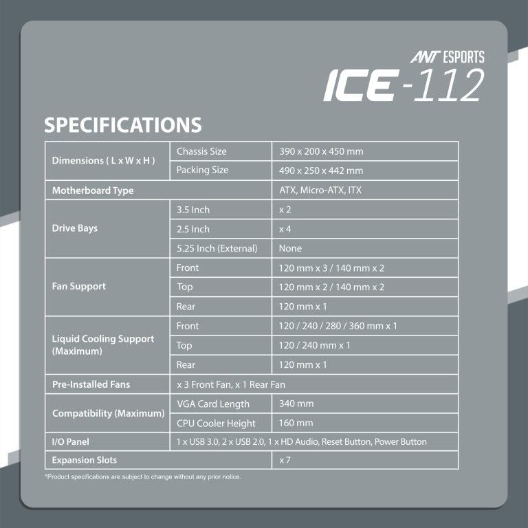 Ant Esports ICE-112 Mid Tower (ATX/M-ATX/ITX) Gaming Cabinet Black ...
