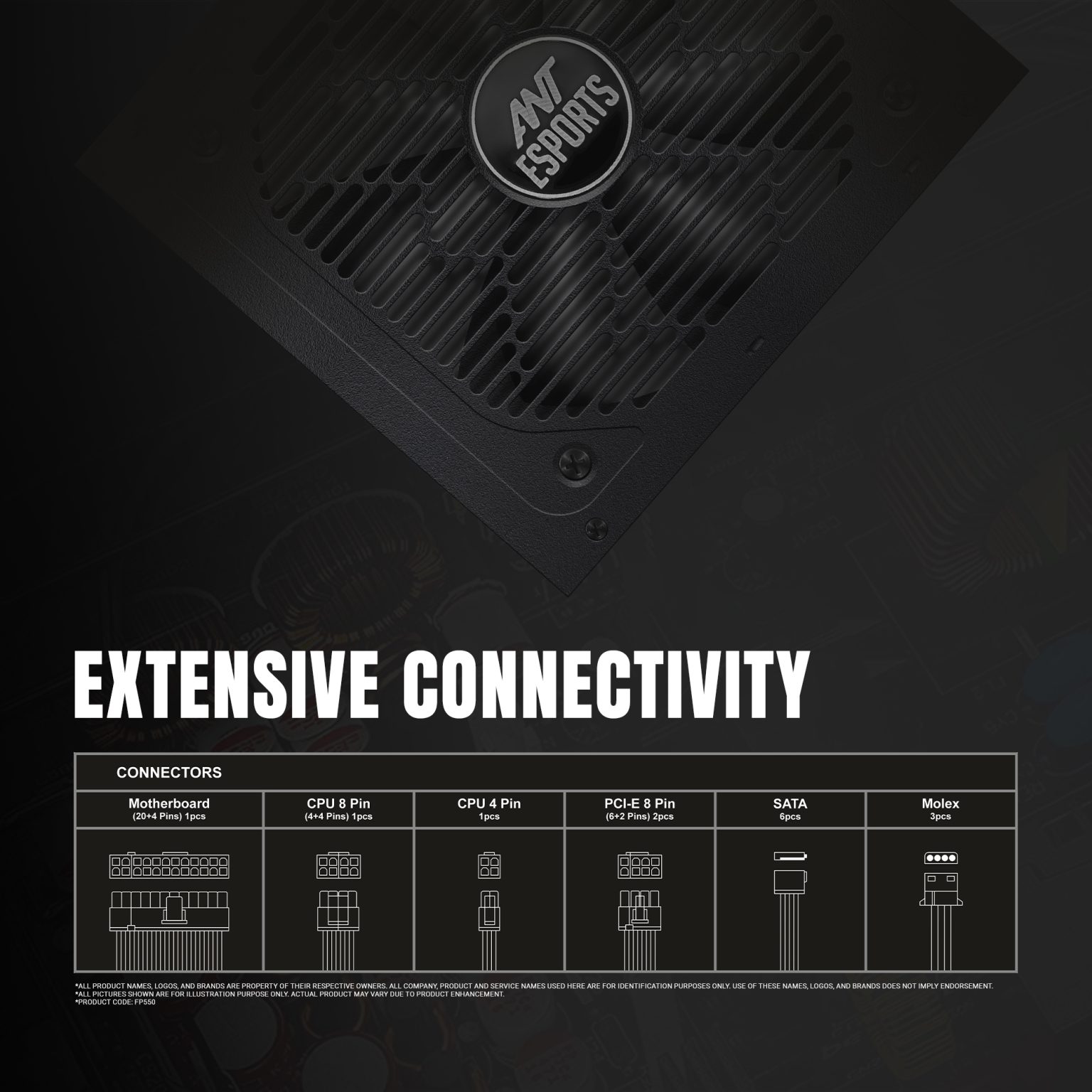 Ant Esports FG650 Force 650W 80+Gold Black Power Supply - ANT E-SPORTS