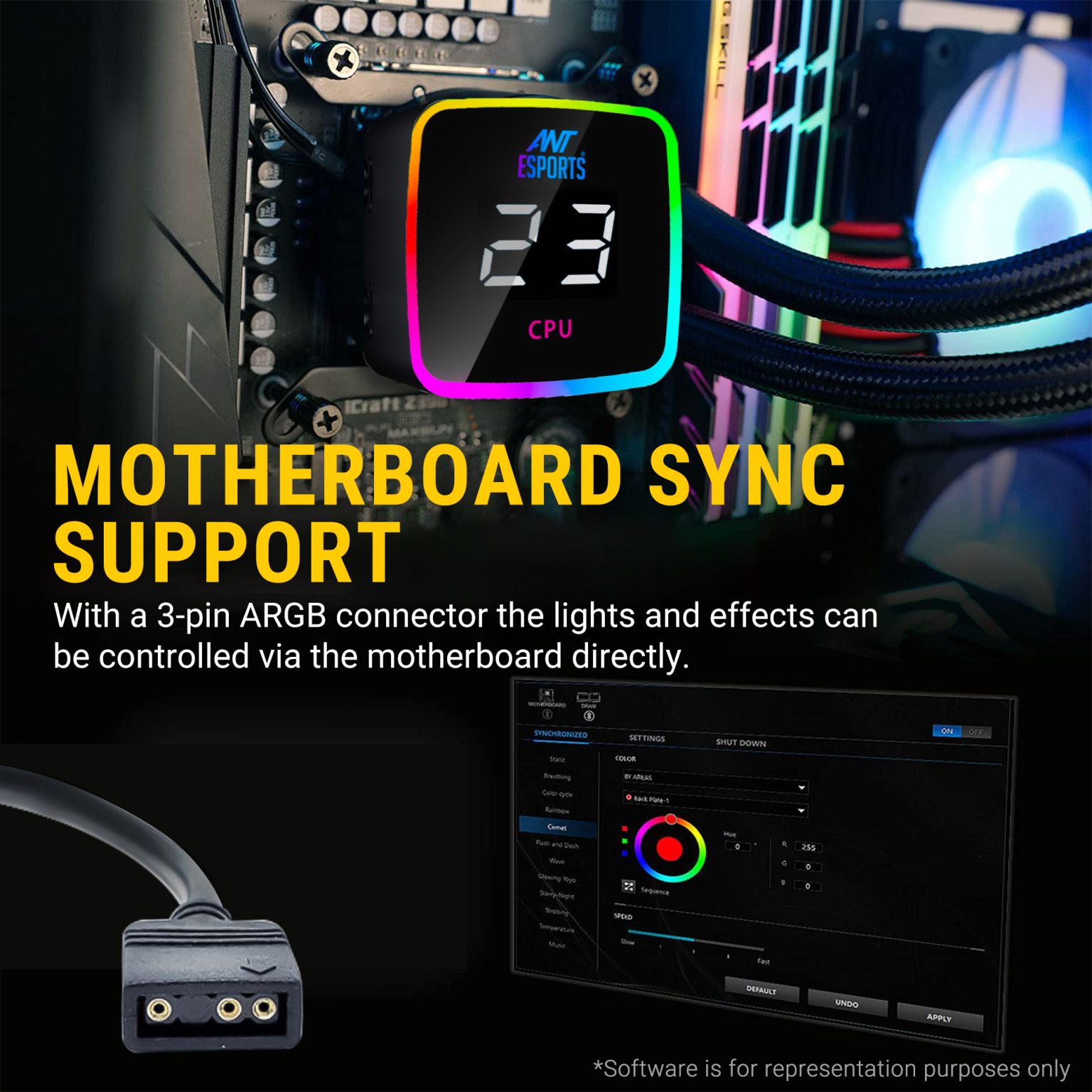 Ant Esports ICE-Flow 240mm ARGB AM5/LGA1851 Black AIO Liquid Cooler ...