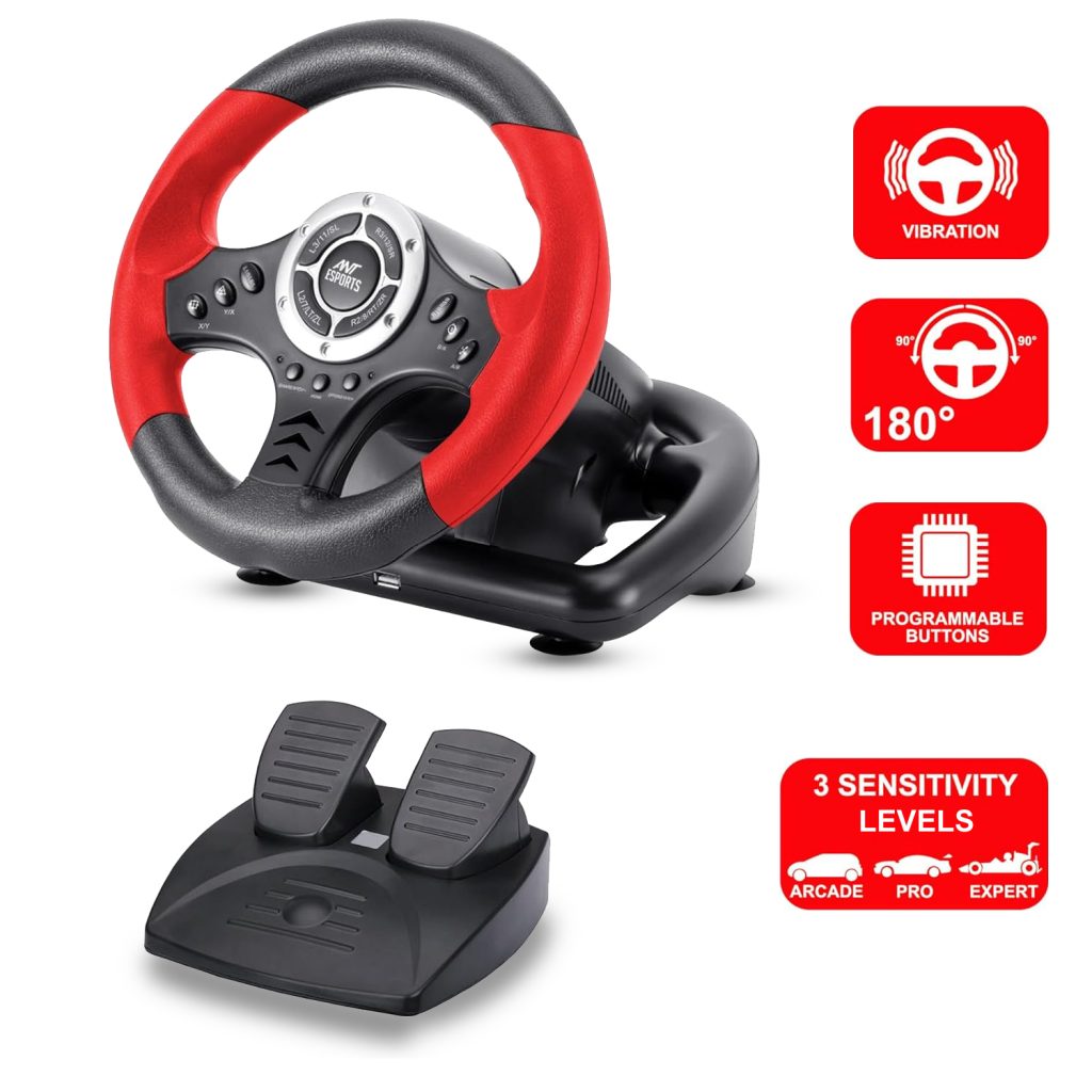 Ant Esports GW170 180° Degree Steering with Shifter Gaming Racing Wheel ...