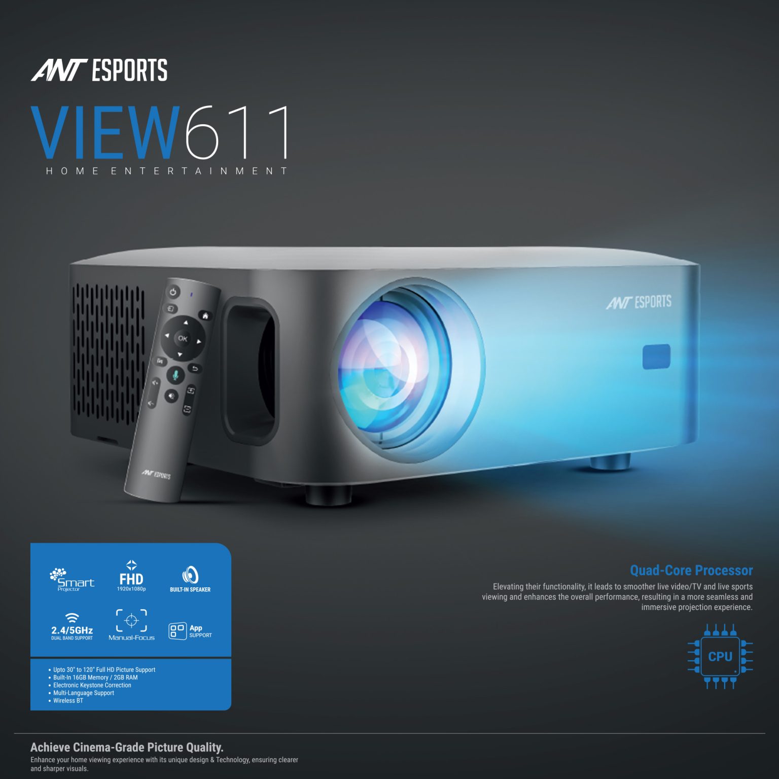 Ant Esports View 611 FHD (1080) Smart LED Projector - ANT E-SPORTS