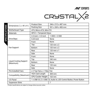 Ant Esports Crystal X2 Mid Tower ATX, Micro-ATX, Mini-ITX Black Cabinet ...