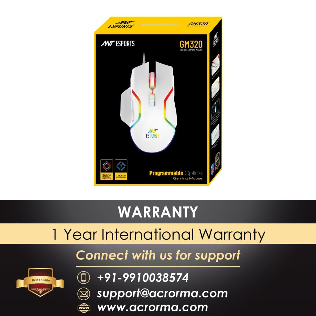 Ant Esports GM320 12800DPI RGB Wired Gaming Mouse White - ANT E-SPORTS