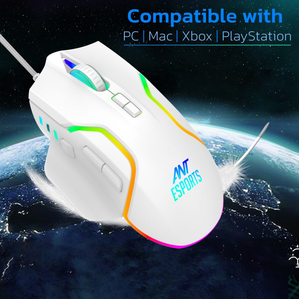 Ant Esports GM320 12800DPI RGB Wired Gaming Mouse White - ANT E-SPORTS