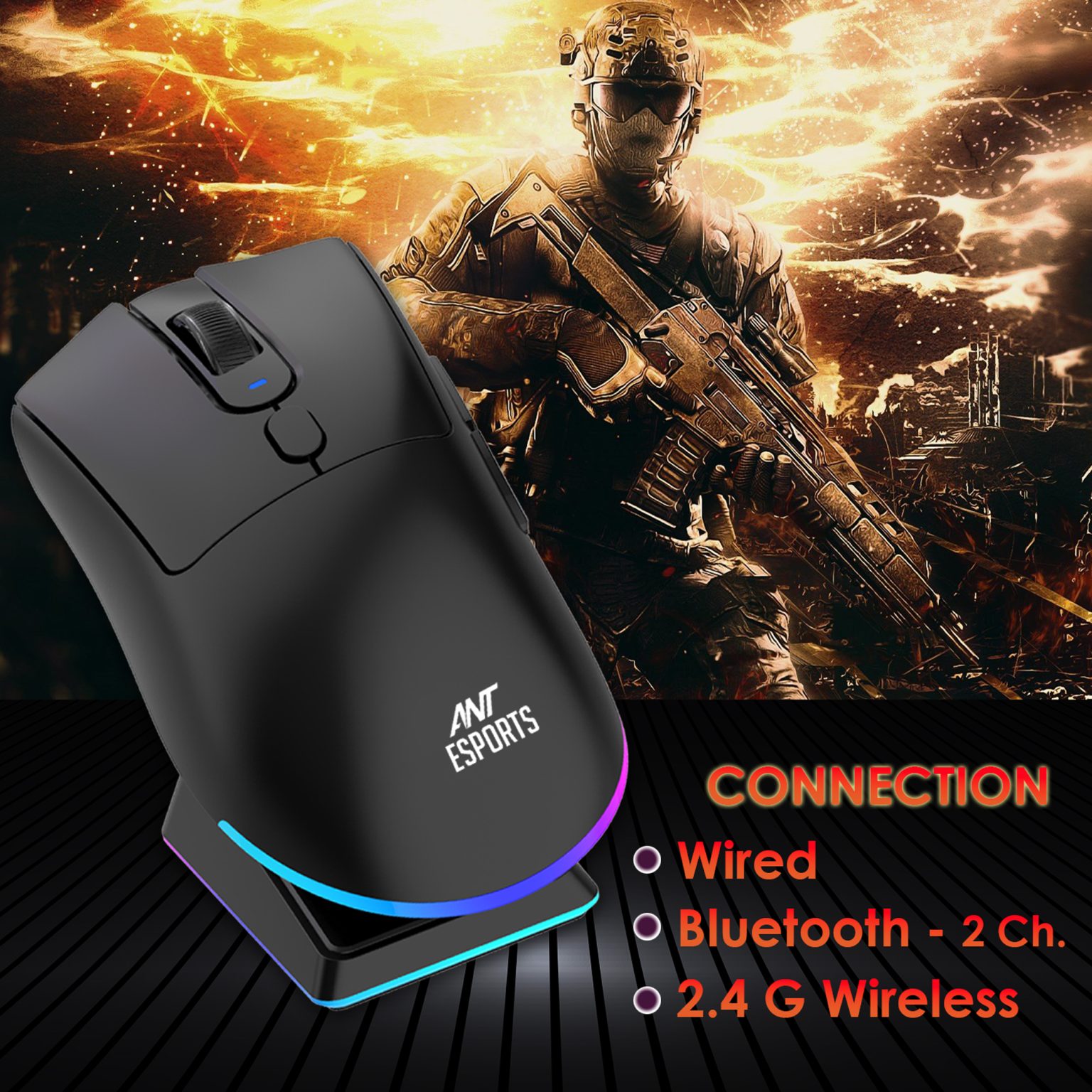 Ant Esports GM900 Pro 4800DPI RGB Wireless Gaming Mouse Black with ...