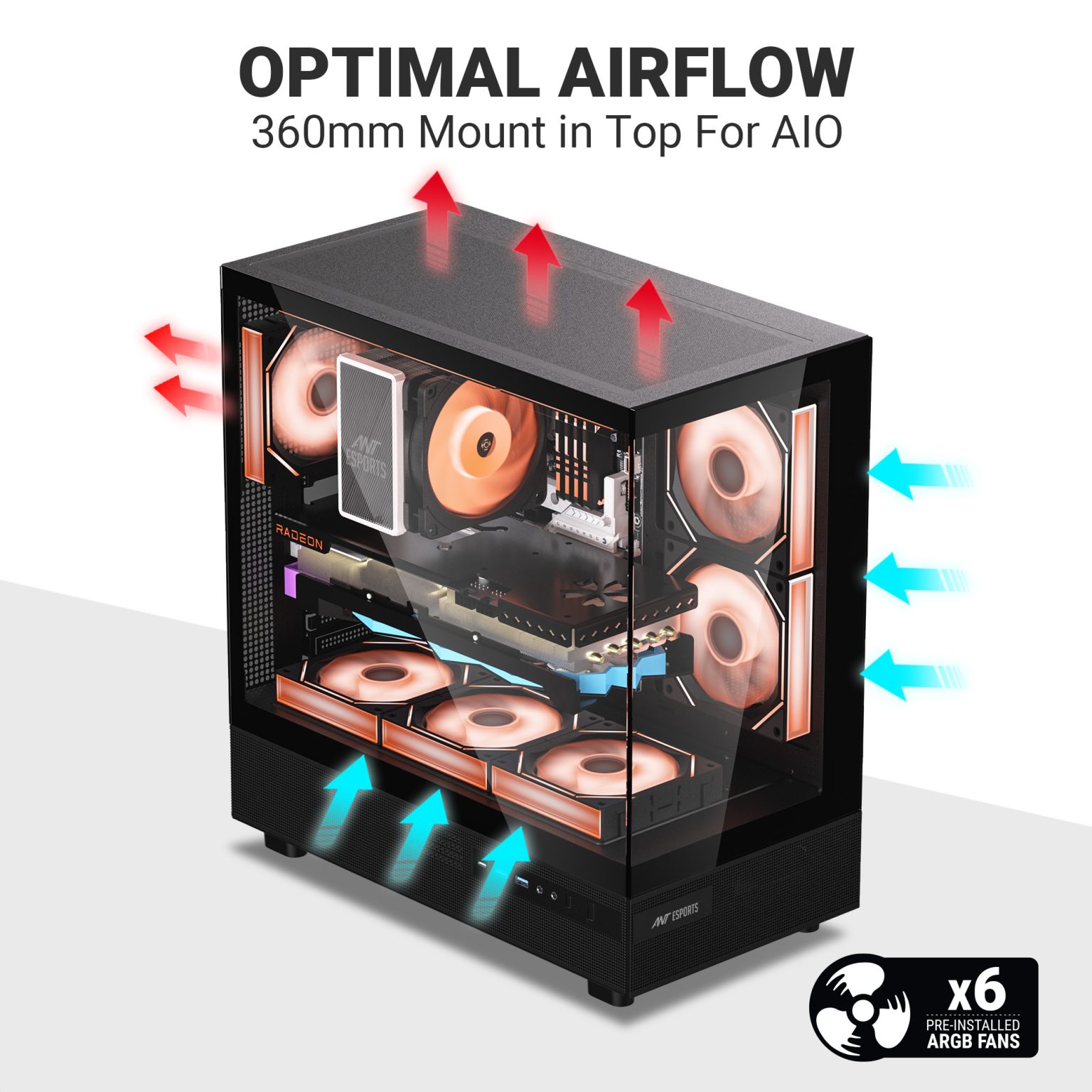 Ant Esports Crystal X6 Mid-Tower ATX, Micro-ATX, Mini-ITX Black Cabinet ...