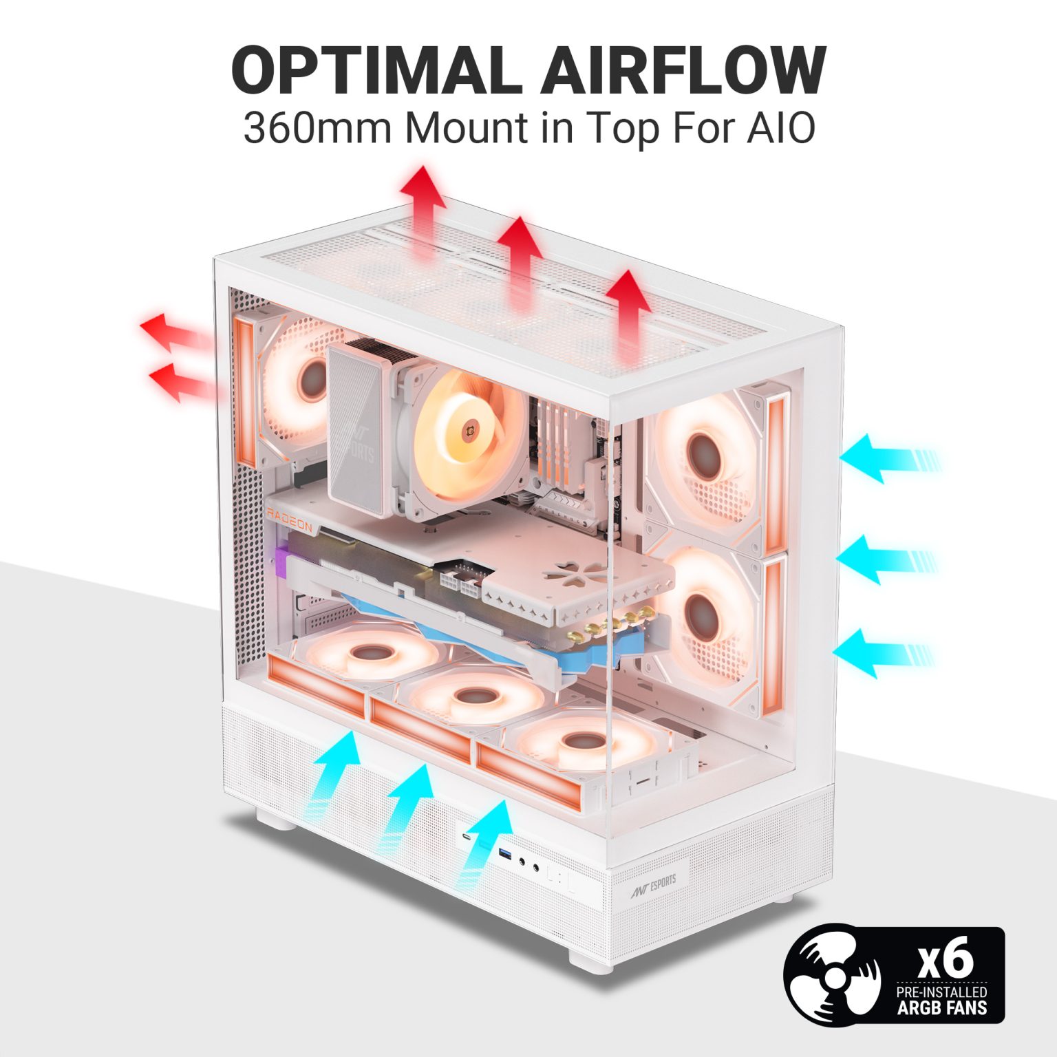 Ant Esports Crystal X6 Mid-Tower ATX, Micro-ATX, Mini-ITX White Cabinet ...