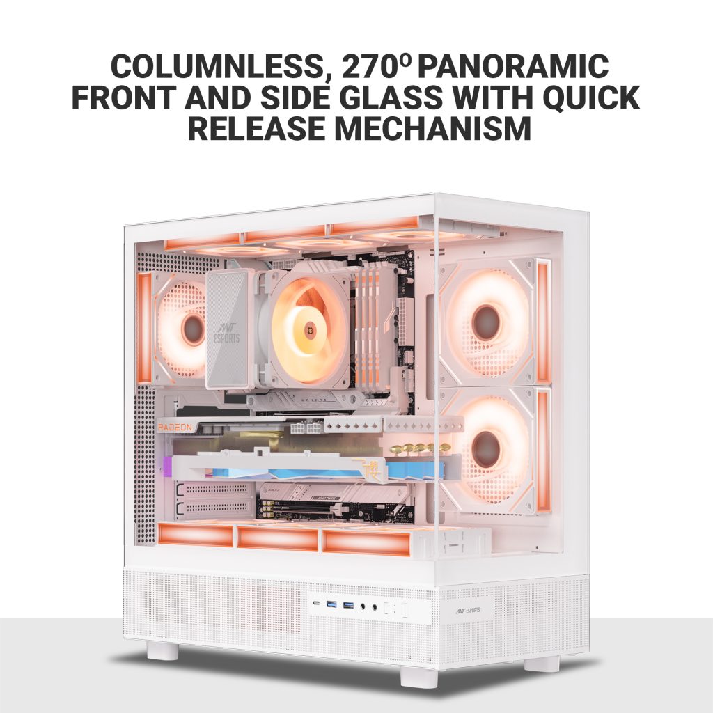 Ant Esports Crystal X6 Mid-Tower ATX, Micro-ATX, Mini-ITX White Cabinet ...