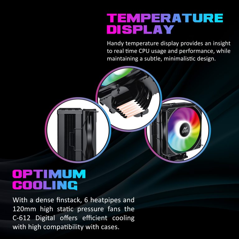 Ant Esports ICE-C612 Digital Single Tower 120mm ARGB AM5/LGA1851 Black ...