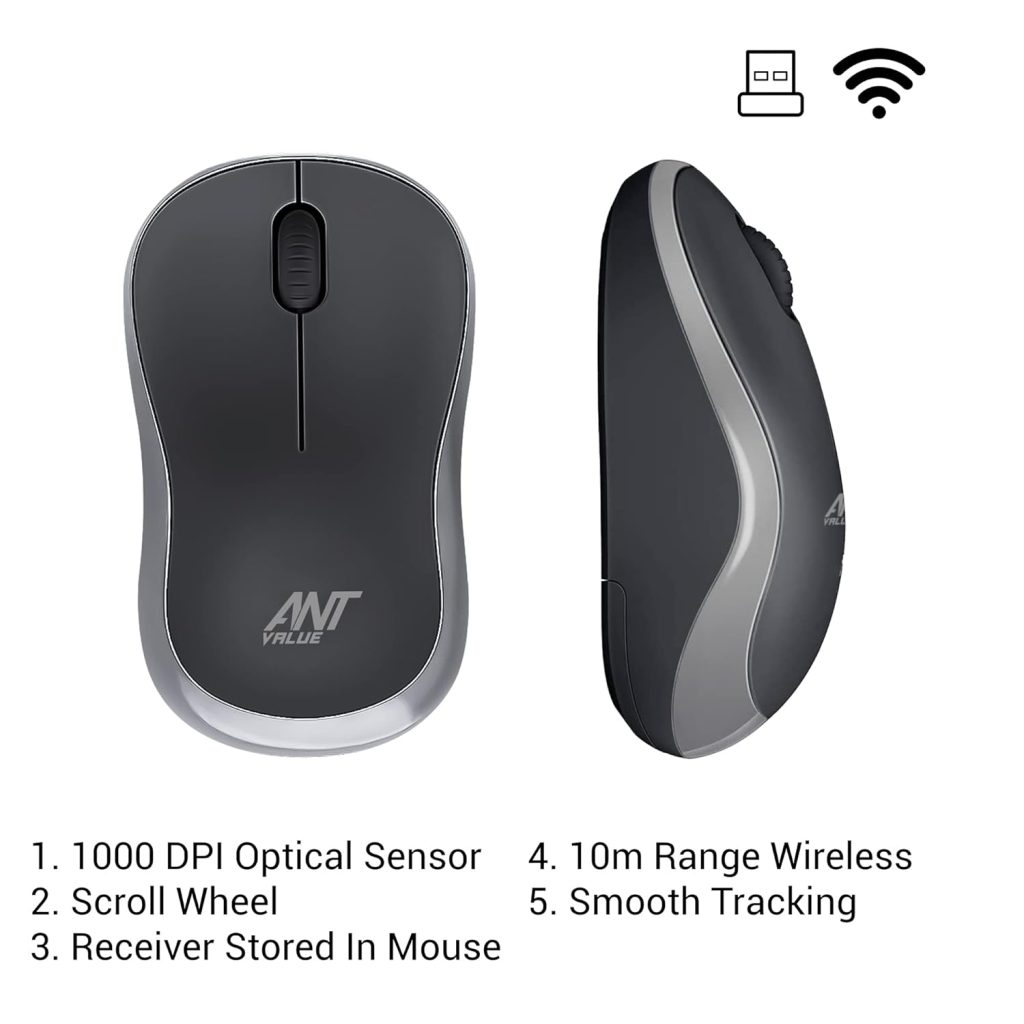 Ant Value FKAPU03 1000 DPI Wireless Mouse - Black, Silver - ANT E-SPORTS