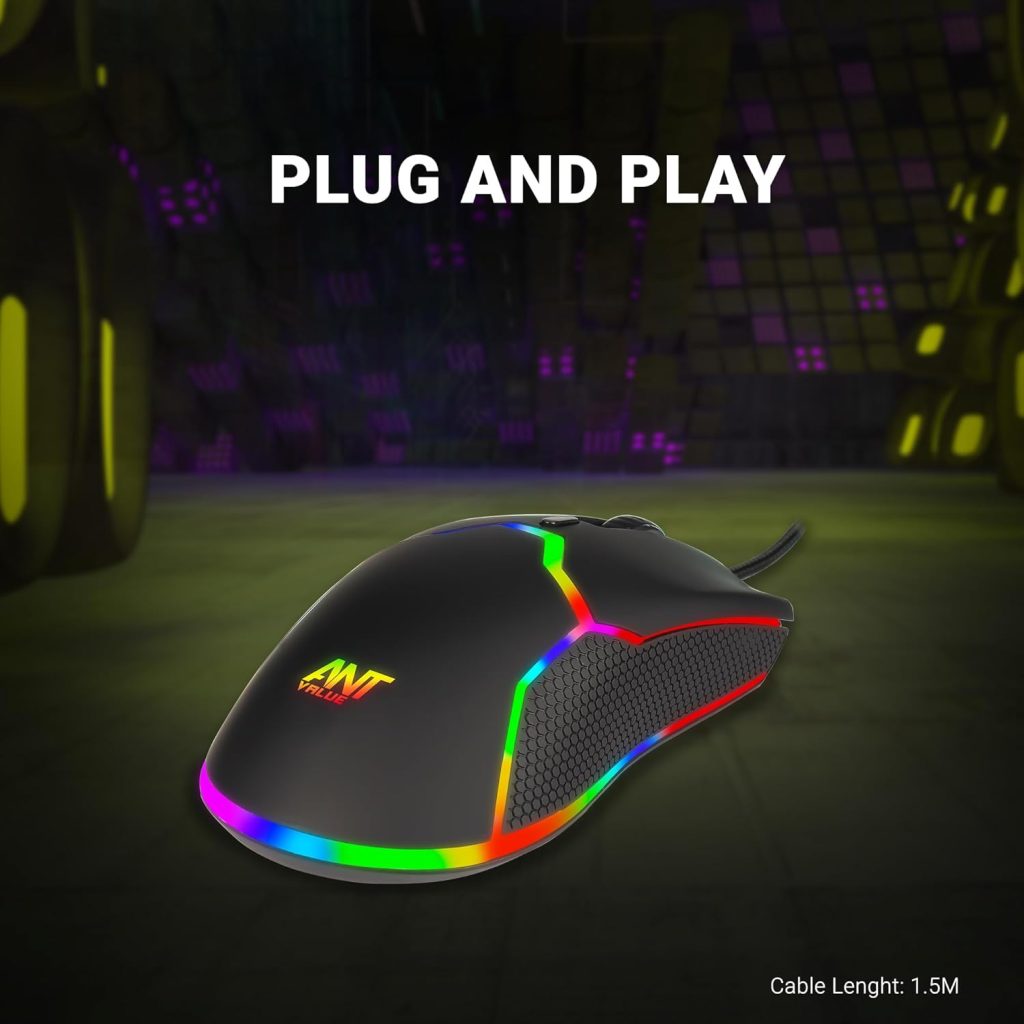 Ant Value GM1001 - 12800 DPI Wired RGB Gaming Mouse - Black - ANT E-SPORTS