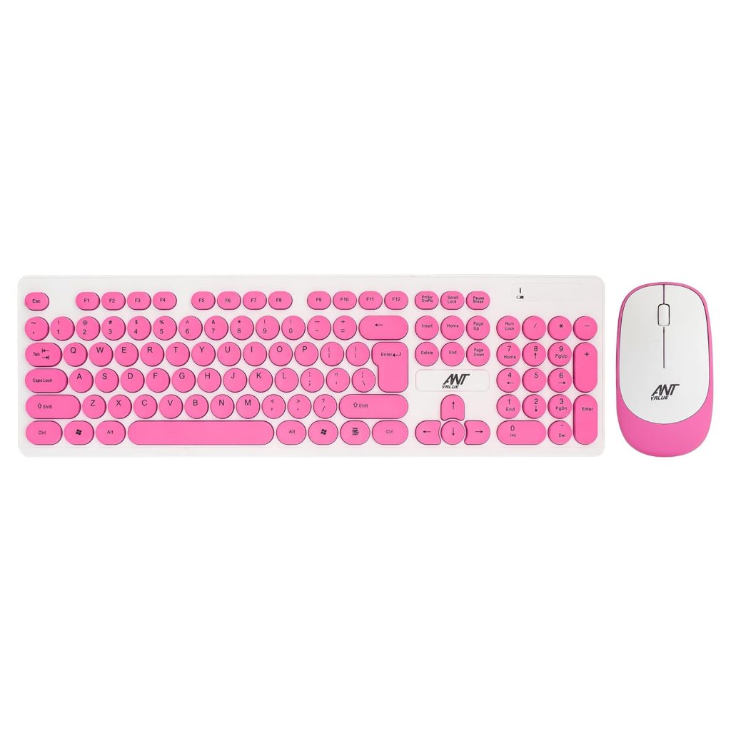 Ant Value FKBRI05 Wireless Keyboard Mouse Combo - Pink white - ANT E-SPORTS