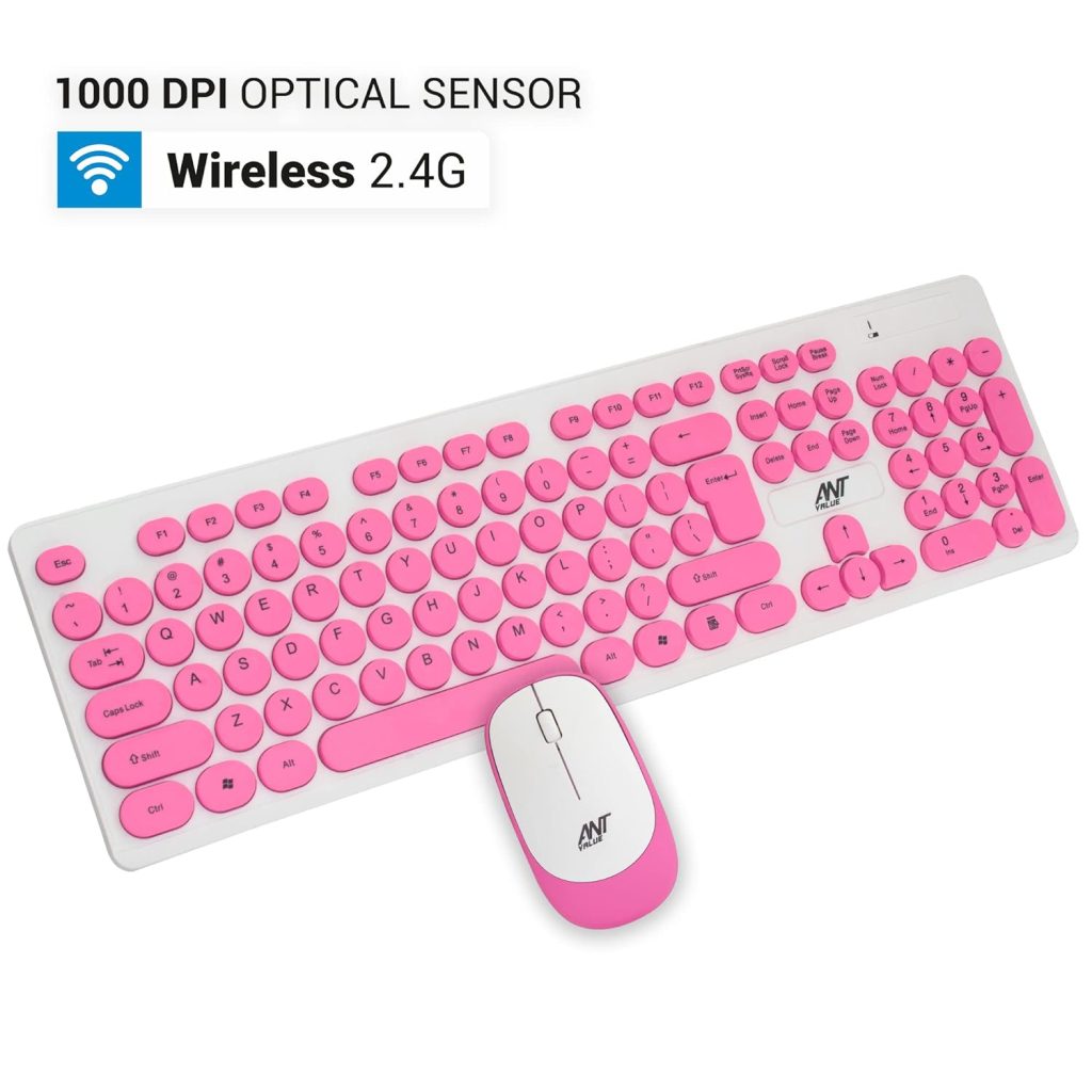 Ant Value FKBRI05 Wireless Keyboard Mouse Combo - Pink white - ANT E-SPORTS