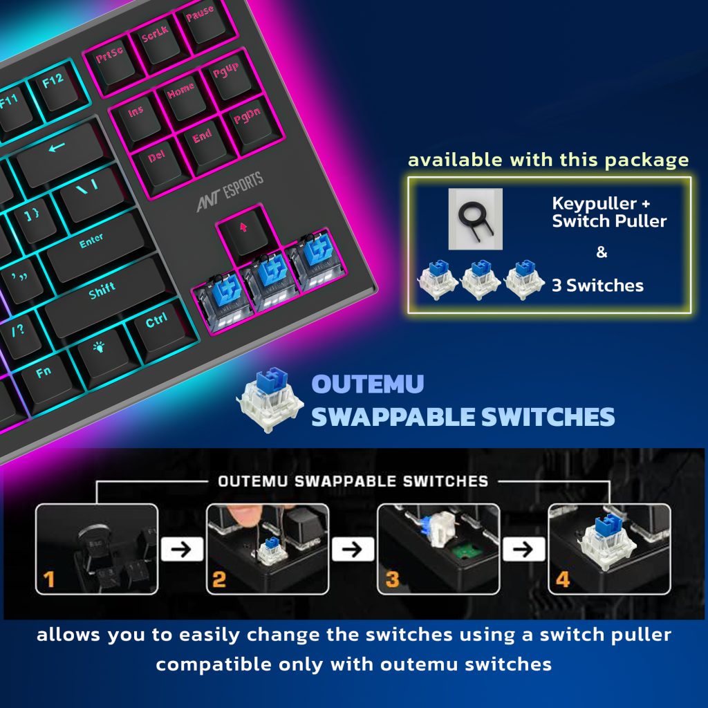 Ant Esports MK1800 TKL Mechanical Wired Gaming Keyboard Blue Switch Hot ...