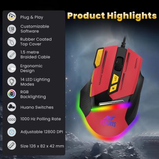 Ant Esports GM333 12800DPI RGB Wired Gaming Mouse Red/Black/Yellow ...