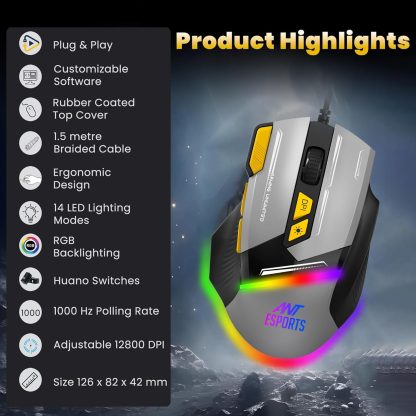 Ant Esports GM333 12800DPI RGB Wired Gaming Mouse Black/Grey/Yellow ...