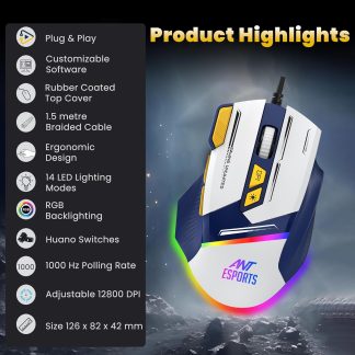 Ant Esports GM333 12800DPI RGB Wired Gaming Mouse Blue/White/Yellow ...