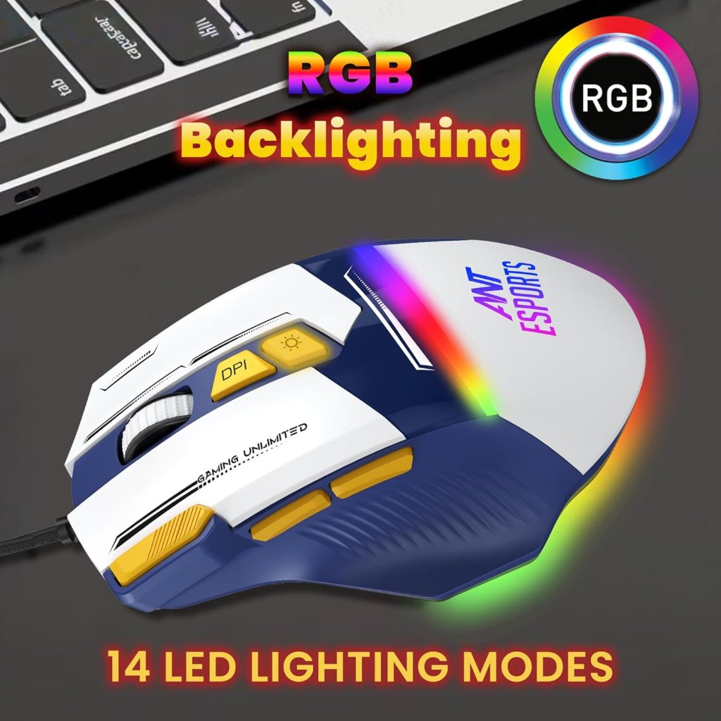 Ant Esports GM333 12800DPI RGB Wired Gaming Mouse Blue/White/Yellow ...