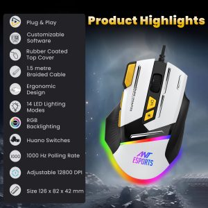 Ant Esports GM333 12800DPI RGB Wired Gaming Mouse Black/Yellow/White ...