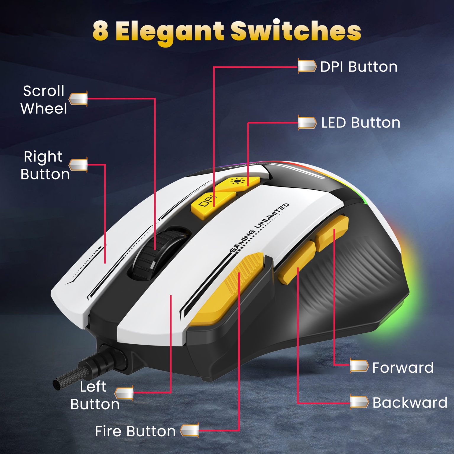 Ant Esports GM333 12800DPI RGB Wired Gaming Mouse Black/Yellow/White ...
