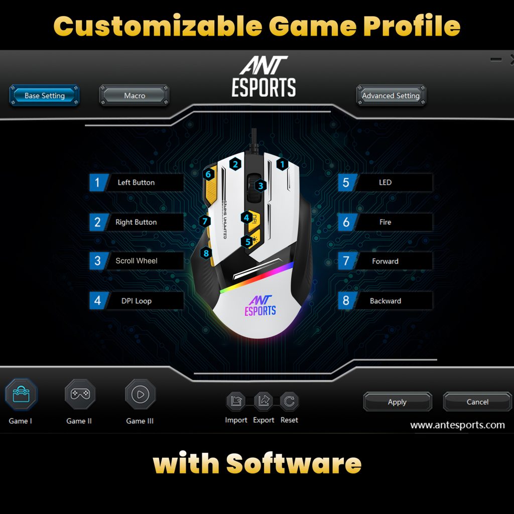 Ant Esports GM333 12800DPI RGB Wired Gaming Mouse Black/Yellow/White ...