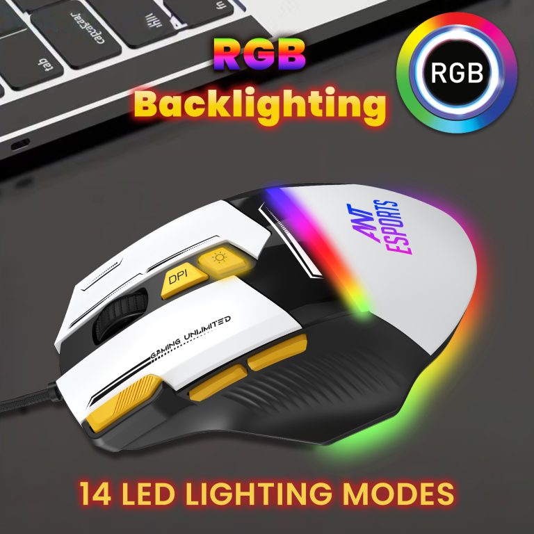 Ant Esports GM333 12800DPI RGB Wired Gaming Mouse Black/Yellow/White ...