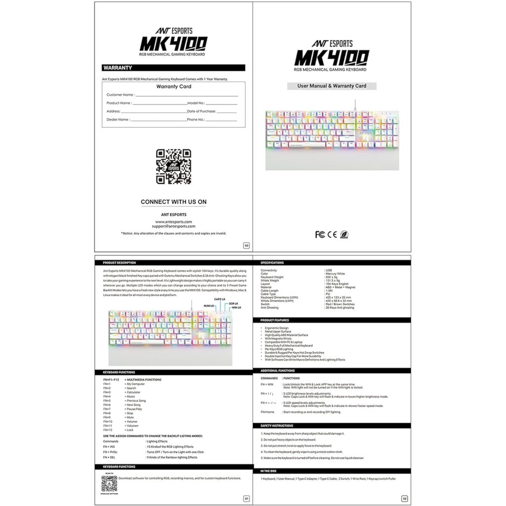 Ant Esports MK4100 RGB Mechanical Wired Gaming Keyboard White Hot ...