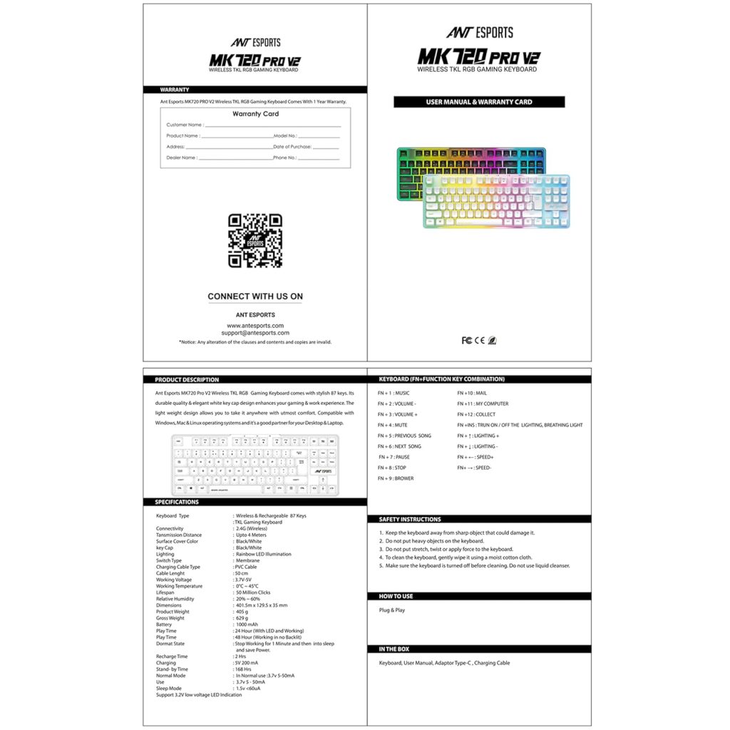 Ant Esports MK720 Pro V2 Membrane Wireless Gaming Keyboard White - ANT ...