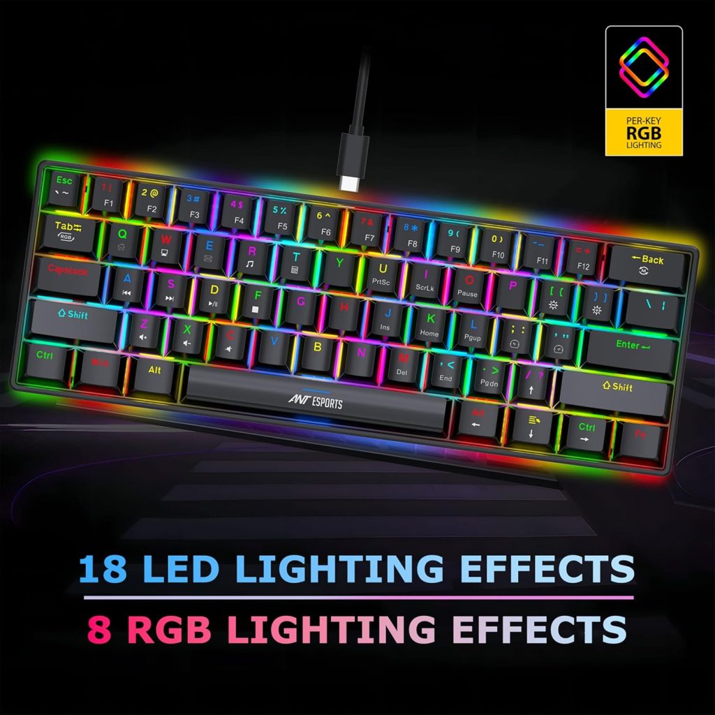 Ant Esports MK1300 V2 Mechnical Wired Gaming keyboard Black Hot-Swappable Per-Key RGB Brown ...