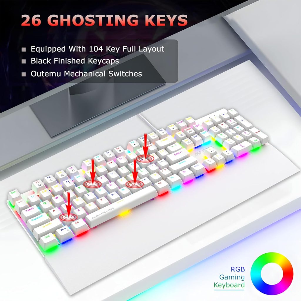 Ant Esports MK4100 RGB Mechanical Wired Gaming Keyboard White Hot ...