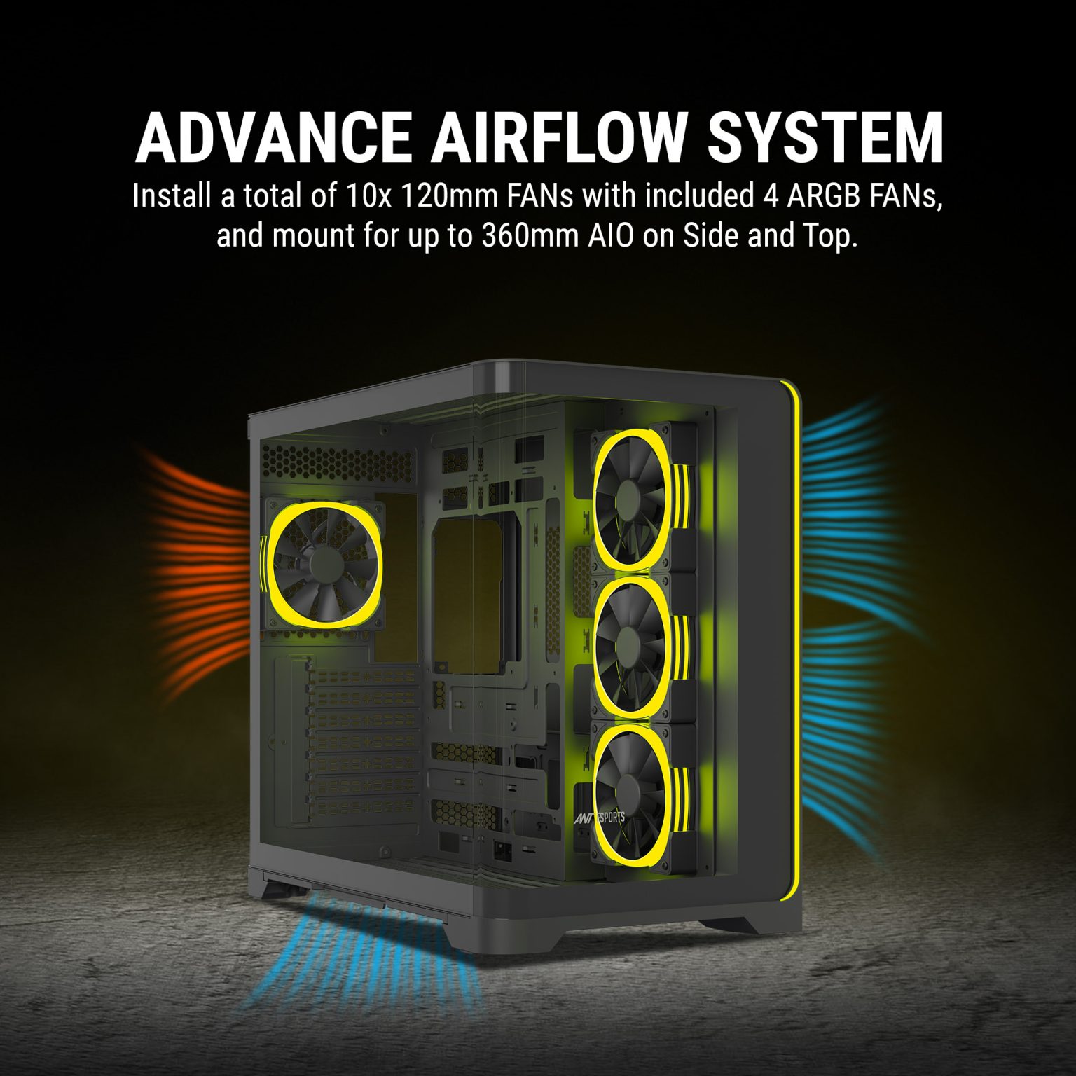 Ant Esports Crystal ARC Mid Tower (ATX/m-ATX/m-ITX) Black Cabinet with ...