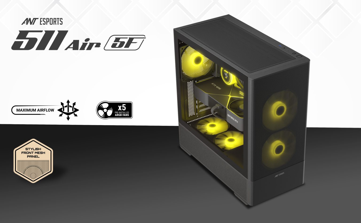 Ant Esports 511 Air 5F Mid Tower (E-ATX/ATX/M-ATX/M-ITX) Black Cabinet ...