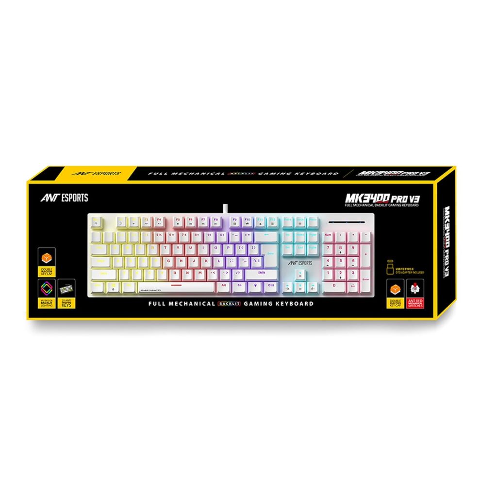Ant Esports MK3400 Pro V3 Mechanical RGB Gaming Keyboard, 104 Keys-Red ...