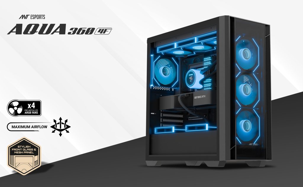 Ant Esports AQUA 360 4F Mid Tower (E-ATX/ATX/M-ATX/M-ITX) Black Cabinet ...