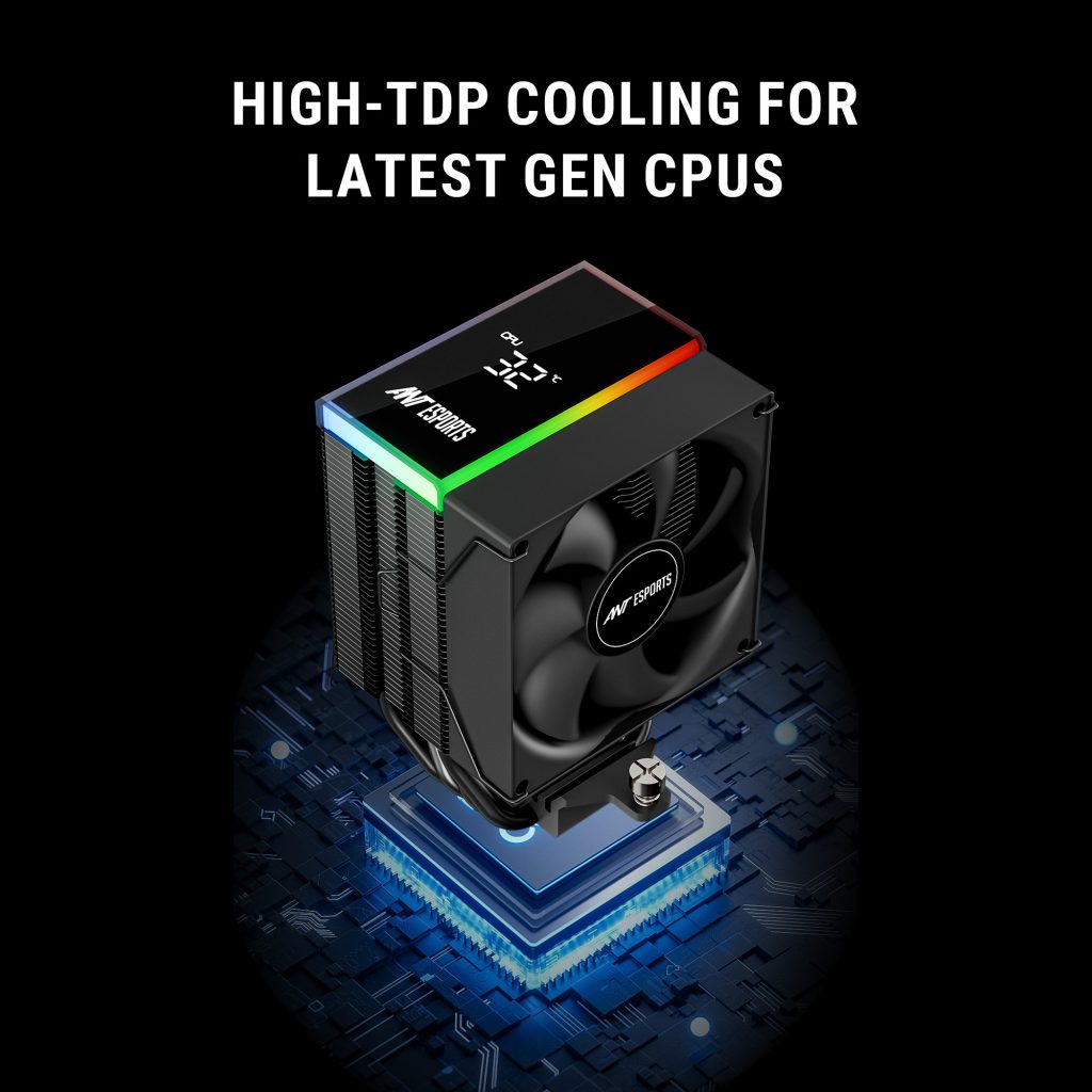 Ant Esports V4 Digital ARGB LGA1851/AM5 Black CPU Air Cooler - ANT E-SPORTS