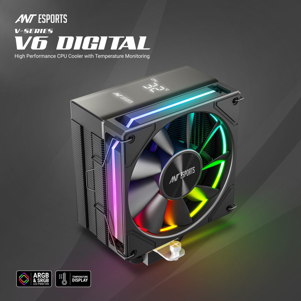 Ant Esports V6 Digital ARGB LGA1851/AM5 Black CPU Air Cooler - ANT E-SPORTS