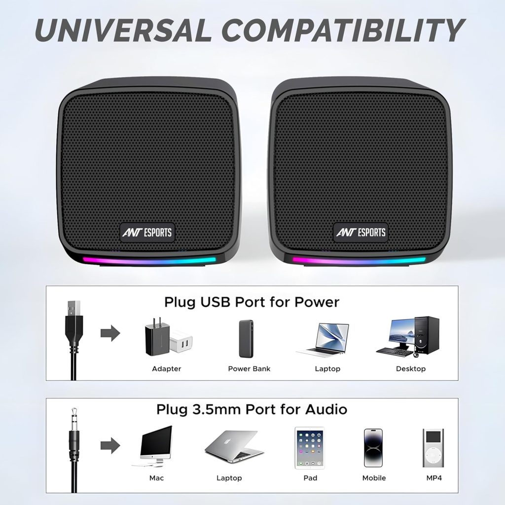 Ant Esports GS195 Computer Speakers with Colorful RGB Lights 10Watts ...