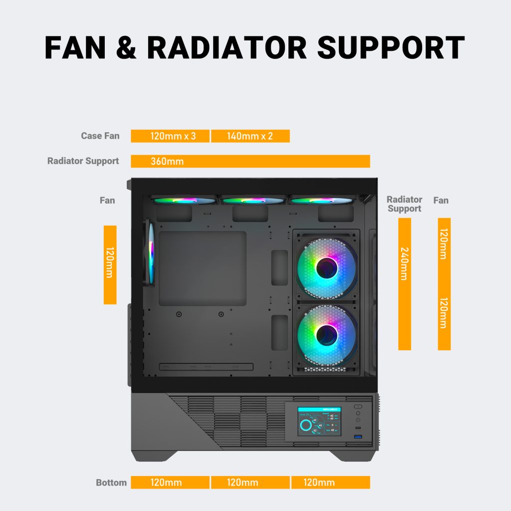 Ant Esports Crystal X6 Digital Mid Tower (E-ATX/ATX/M-ATX/M-ITX) Black ...