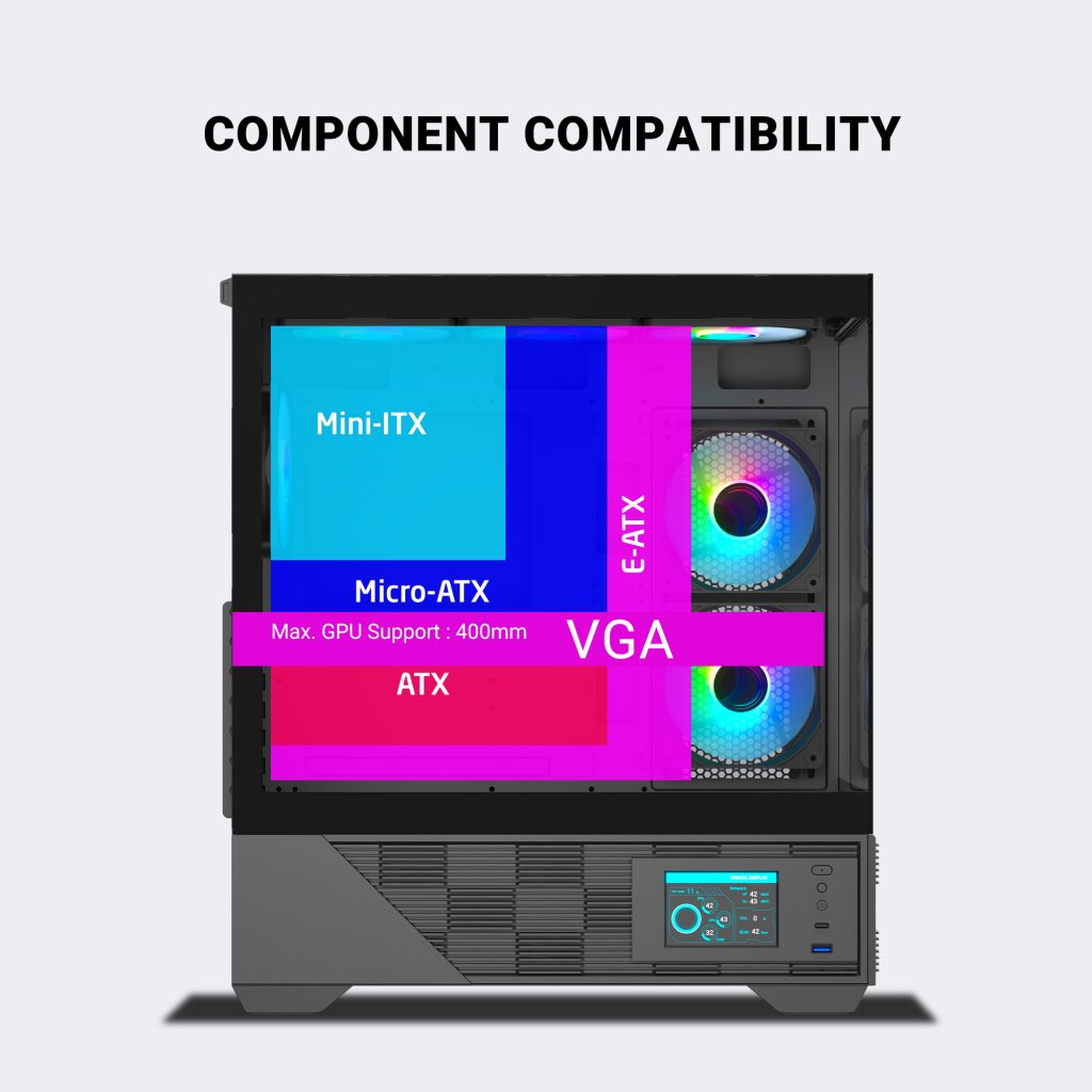 Ant Esports Crystal X6 Digital Mid Tower (E-ATX/ATX/M-ATX/M-ITX) Black ...