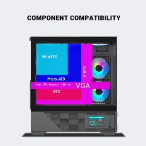 Ant Esports Crystal X6 Digital Mid Tower (E-ATX/ATX/M-ATX/M-ITX) Black ...