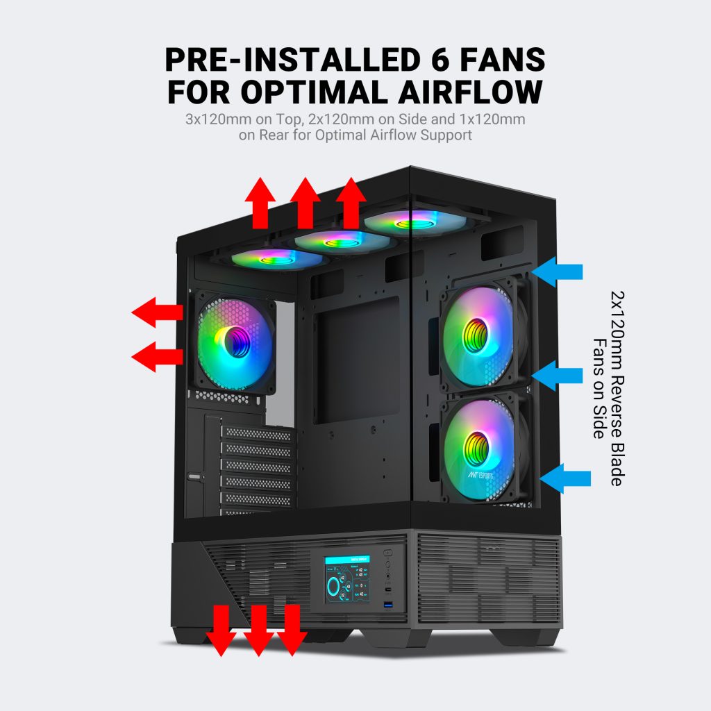 Ant Esports Crystal X6 Digital Mid Tower (E-ATX/ATX/M-ATX/M-ITX) Black ...