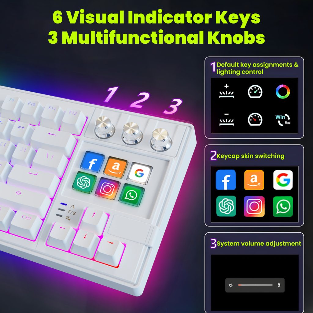 Ant Esports Apex 400 White Wired AI Hybrid RGB Stream Deck Mechanical ...
